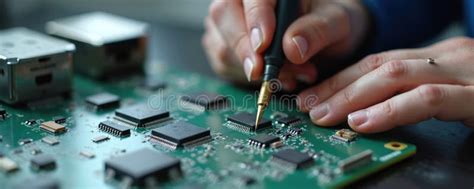 Engineer Tests Electronic Circuit Board With Precision Probe Tool Electronics Quality Control