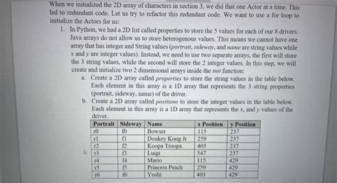Solved 1 Create A 2d Array Of Actors Called Characters The