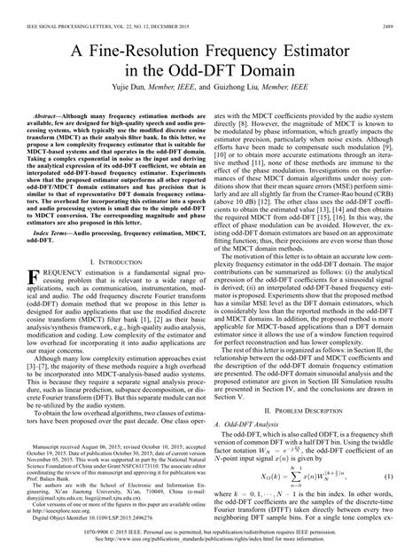 pdf a fine resolution frequency estimator in the odd dft domain