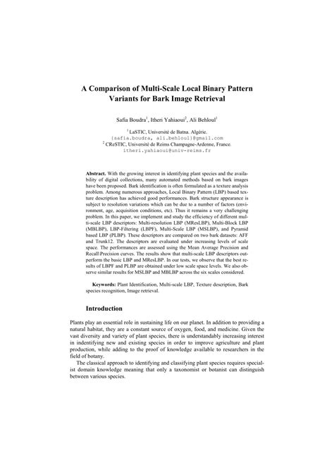 Pdf A Comparison Of Multi Scale Local Binary Pattern Variants For