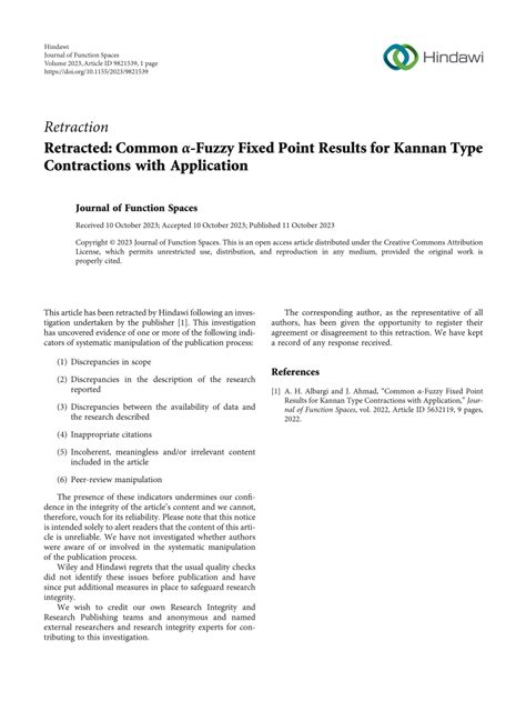 Pdf Retracted Common α Fuzzy Fixed Point Results For Kannan Type Contractions With Application