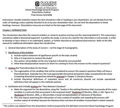 Sample Dissertation Outline Template Dissertation Dissertation Writing School Psychology