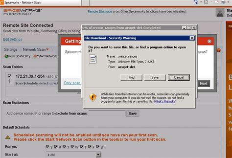 Remote Site First Network Scan Gives Download Pop Up For Createranges