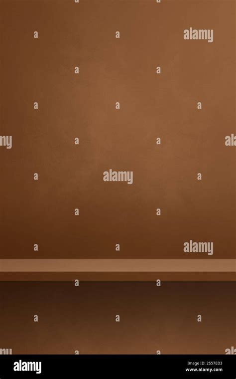 Empty Shelf On A Brown Wall Background Template Scene Vertical Backdrop Empty Shelf On A