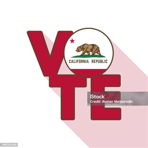 투표 기호 엽서 포스터 긴 그림자가 있는 캘리포니아 깃발이 있는 배너입니다 벡터 일러스트 레이 션입니다 캘리포니아에 대한 스톡