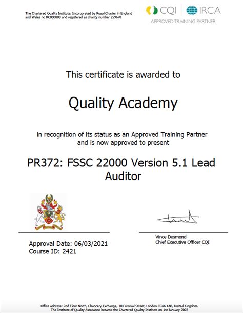 Fssc 22000 Lead Auditor Certification