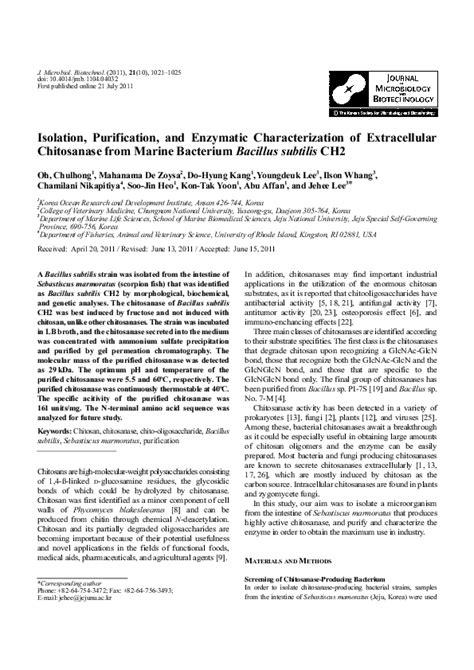 Pdf Isolation Purification And Enzymatic Characterization Of Extracellular Chitosanase From