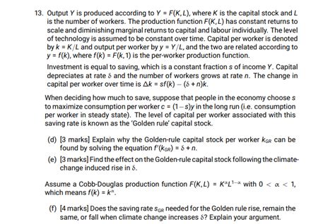 13 Output Y Is Produced According To Y F K L Chegg Com