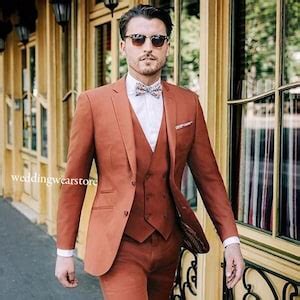 Men S Premium Rust Brown Piece Suits Wedding Suits Groom Wear And Groomsmen Suits Prom