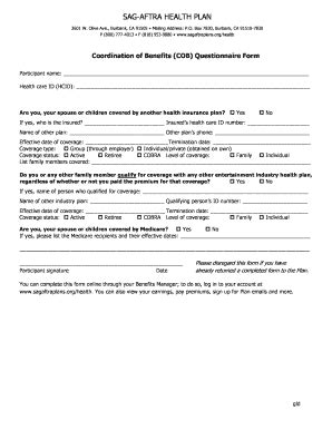 Fillable Online Coordination Of Benefits COB Questionnaire Form Fax Email Print PdfFiller