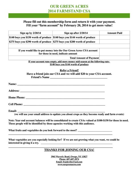 Fillable Online Csa Application Form Fax Email Print Pdffiller