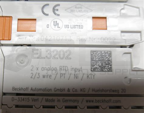 BECKHOFF EL INPUT TERMINAL CHANNEL PT PLC Toolbox Supply