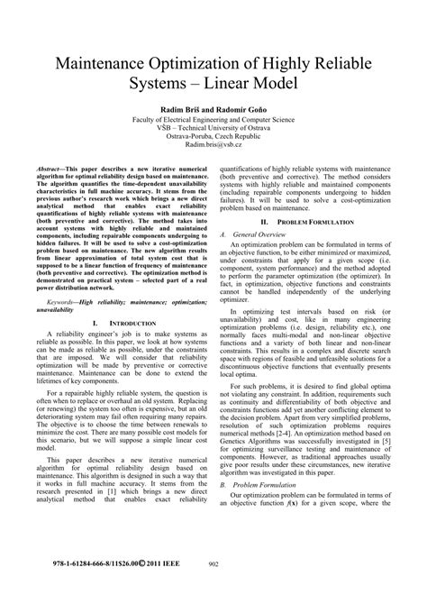 Pdf Maintenance Optimization Of Highly Reliable Systems — Linear Model