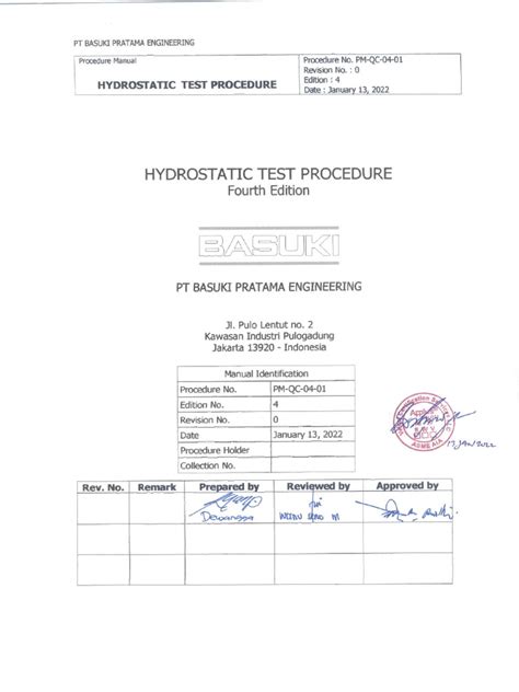 Hydrostatic Test Procedure Pdf