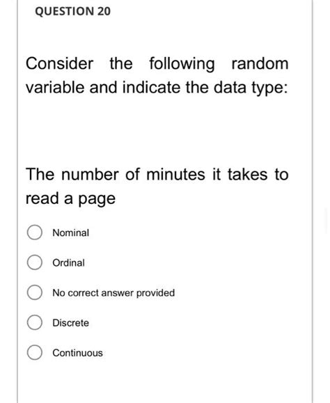 solved question 20 consider the following random variable