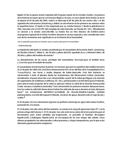 Apolo 11 Pdf Apolo 11 Programa Apolo