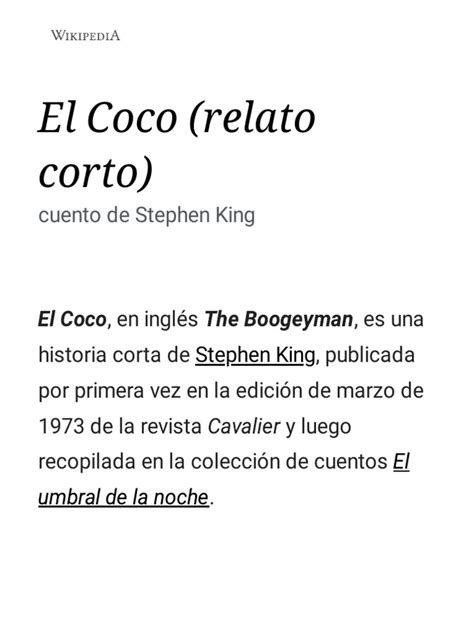 El Coco Relato Corto Wikipedia La Enciclopedia Libre Pdf