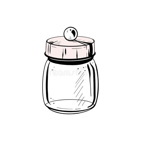 Vector Illustration Of Closed Glass Container With Solid Lid On White Background Black Outline