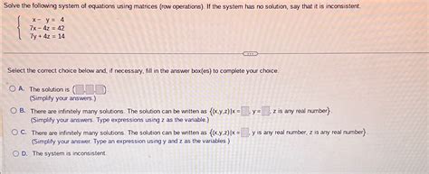 solved solve the following system of equations using