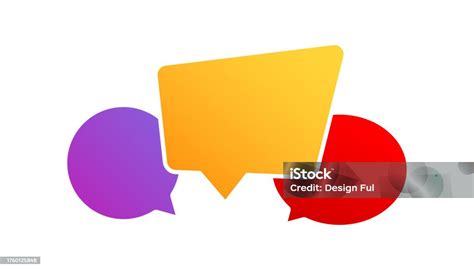 트렌디 한 스타일 음성 기호 간단한 평면 및 컬러 벡터 일러스트 레이 션 Eps 10에서 빨간색 노란색 및 보라색 그라데이션 색상 아이콘에 다른 모양의 세 개의 메시지 상자