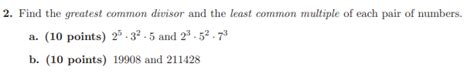 Solved 2 Find The Greatest Common Divisor And The Least