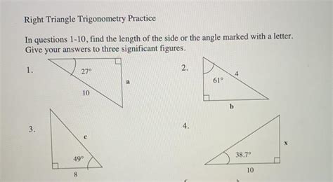 Solved Right Triangle Trigonometry Practice In Questions