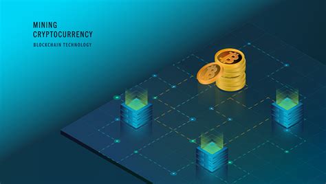 아이소메트릭 암호화 통화 고 블록 체인 개념입니다 마이닝 Bitcoins 위한 농장입니다 디지털 머니 마켓 투자 재정 및 무역