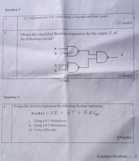Solved Question 2 Implement The Full Adder Using A Decoder And Basic 1 Answer Transtutors