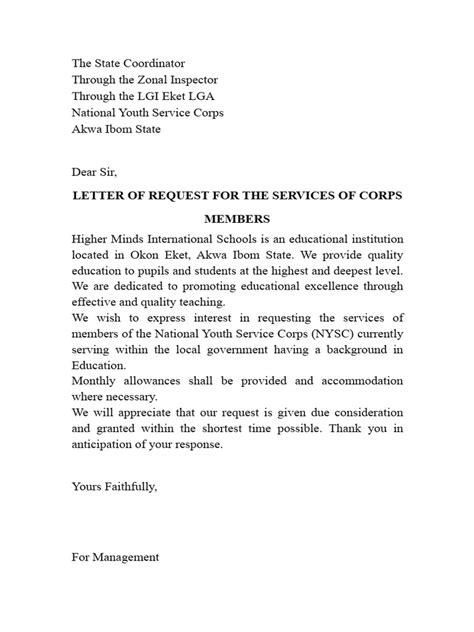 Nysc Request Letter Pdf
