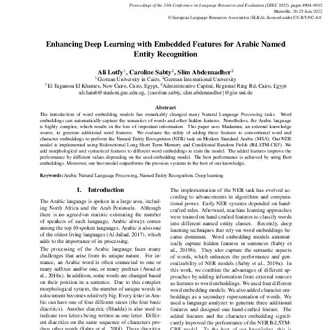 Enhancing Deep Learning With Embedded Features For Arabic Named Entity