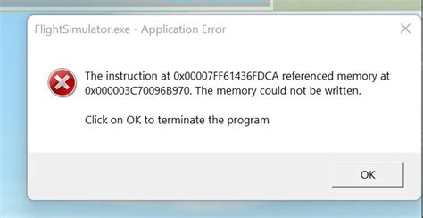 Msfs Application Error Memory Could Not Be Read 58 By