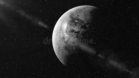 Rotating Cold Planet In Space Motion 3d Planet Rotates On Background Of Space And Flow Of