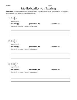 Multiplying Fractions As Scaling By S Katz Teachers Pay Teachers