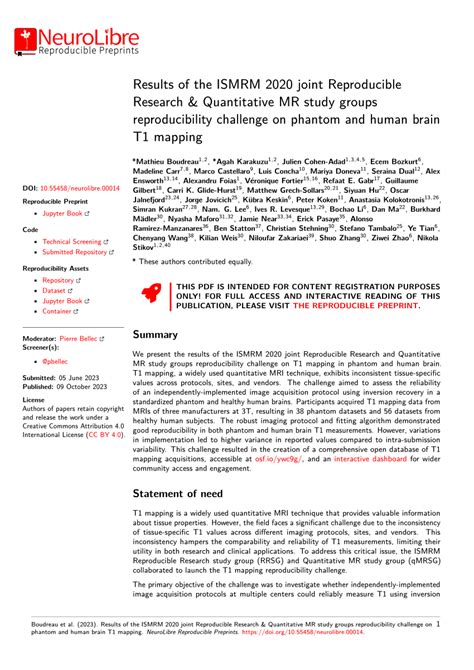 Pdf Results Of The Ismrm 2020 Joint Reproducible Research