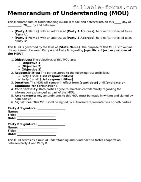 Memorandum Of Understanding Forms Printable Template