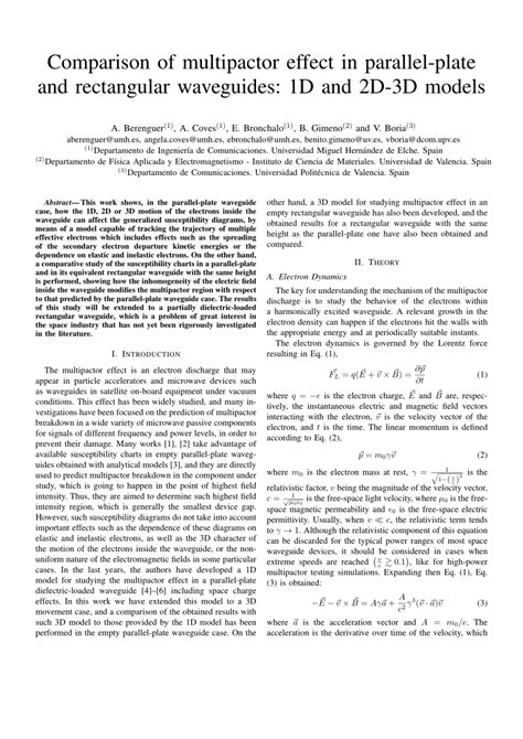 Pdf Comparison Of Multipactor Effect In Parallel Plate And Rectangular Waveguides 1d And 2d