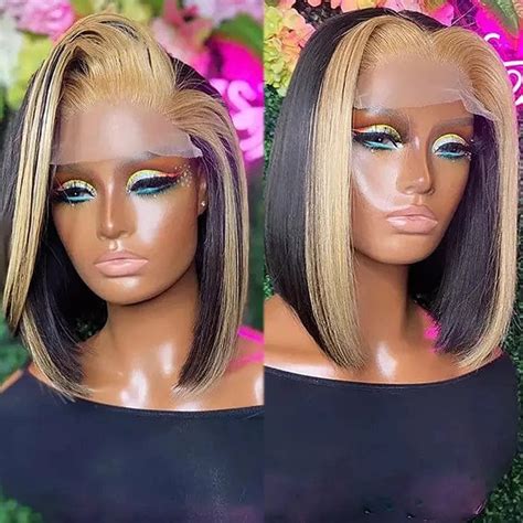 Pre Plucked Short Bob Wigs Highlights Black Straight Human Hair 13 4