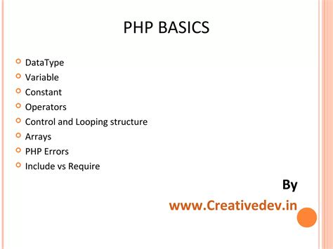 Php Datatypevariableconstantoperatorsarrayinclude And Require Ppt