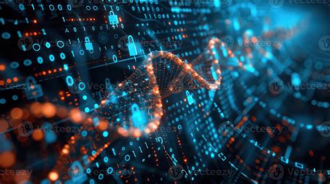 Digital Representation Of Dna Structure Intertwined With Data Streams And Security Elements