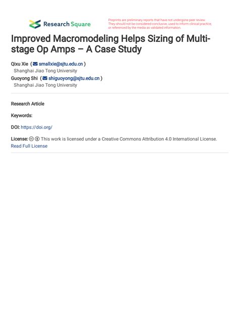 Pdf Improved Macromodeling Helps Sizing Of Multi Stage Op Amps A