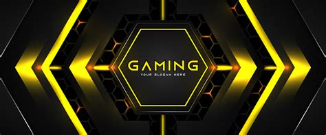 금속 기술 개념과 미래 노란색과 검은 색 추상적 인 게임 배너 디자인 템플릿 벡터 그래픽 3차원 형태에 대한 스톡 벡터 아트 및