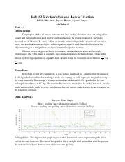 Lab 3 Newton S Second Law Of Motion Experiment Course Hero