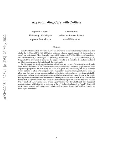 Pdf Approximating Csps With Outliers