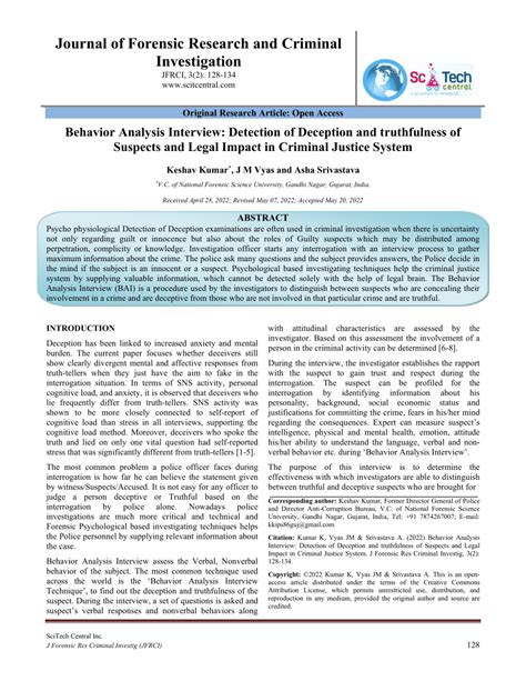 Pdf Behavior Analysis Interview Detection Of Deception And Truthfulness Of Suspects And Legal