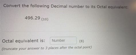 Solved Convert The Following Decimal Number To Its Octal Chegg Com