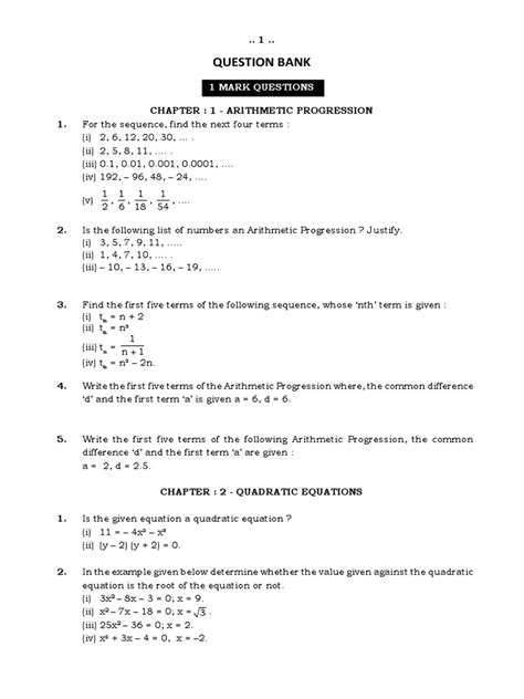 Algebra Question Bank Test I Pdf Elementary Mathematics Mathematics