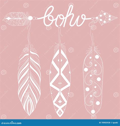 Bohemian Arrow On Pink Background Letters Boho With Henna Feathers