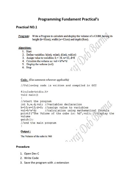 Programming Fundamental Practicals Pdf