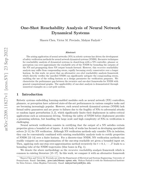 Pdf One Shot Reachability Analysis Of Neural Network Dynamical Systems