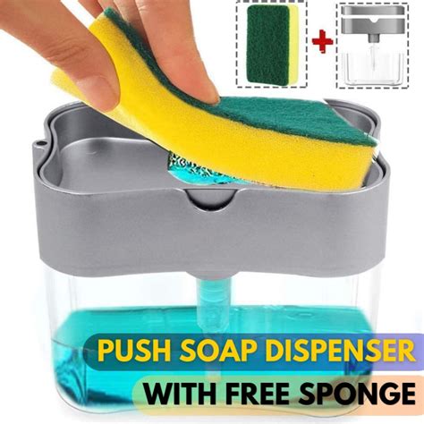 Soap Pump Dispenser and Sponge Holder, 2 in 1 One Hand Soap Pump and ...
